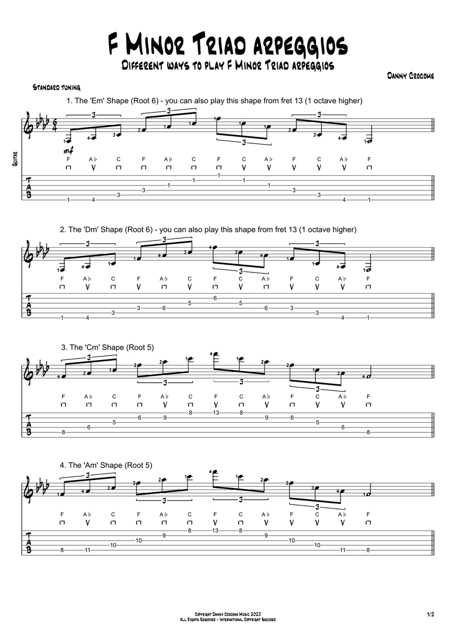 F Minor Triad Arpeggios - Different Ways to Play F Minor Triad ...