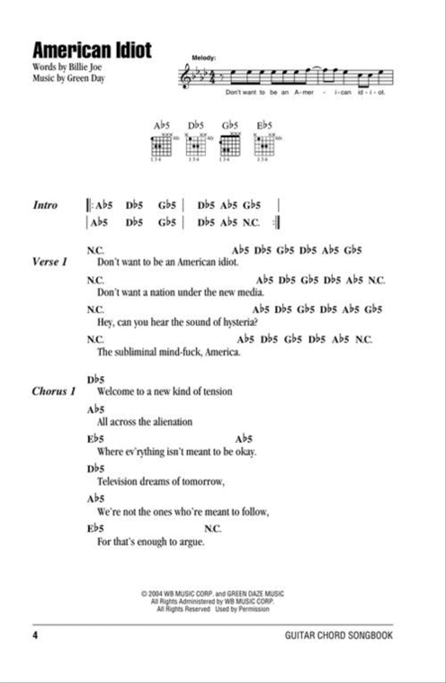 Green Day – Guitar Chord Songbook by Green Day - Electric Guitar ...