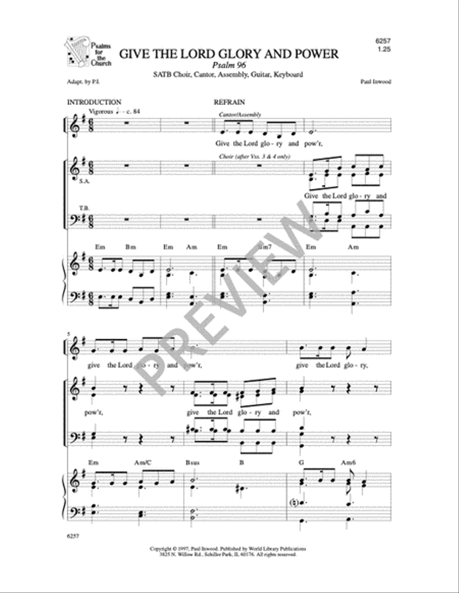Give the Lord Glory and Power by Paul Inwood - Choir, Piano and ...