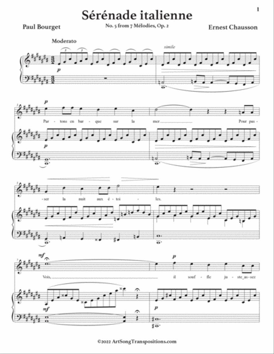Chausson Sérénade Italienne Op 2 No 5 Transposed To C Sharp Major