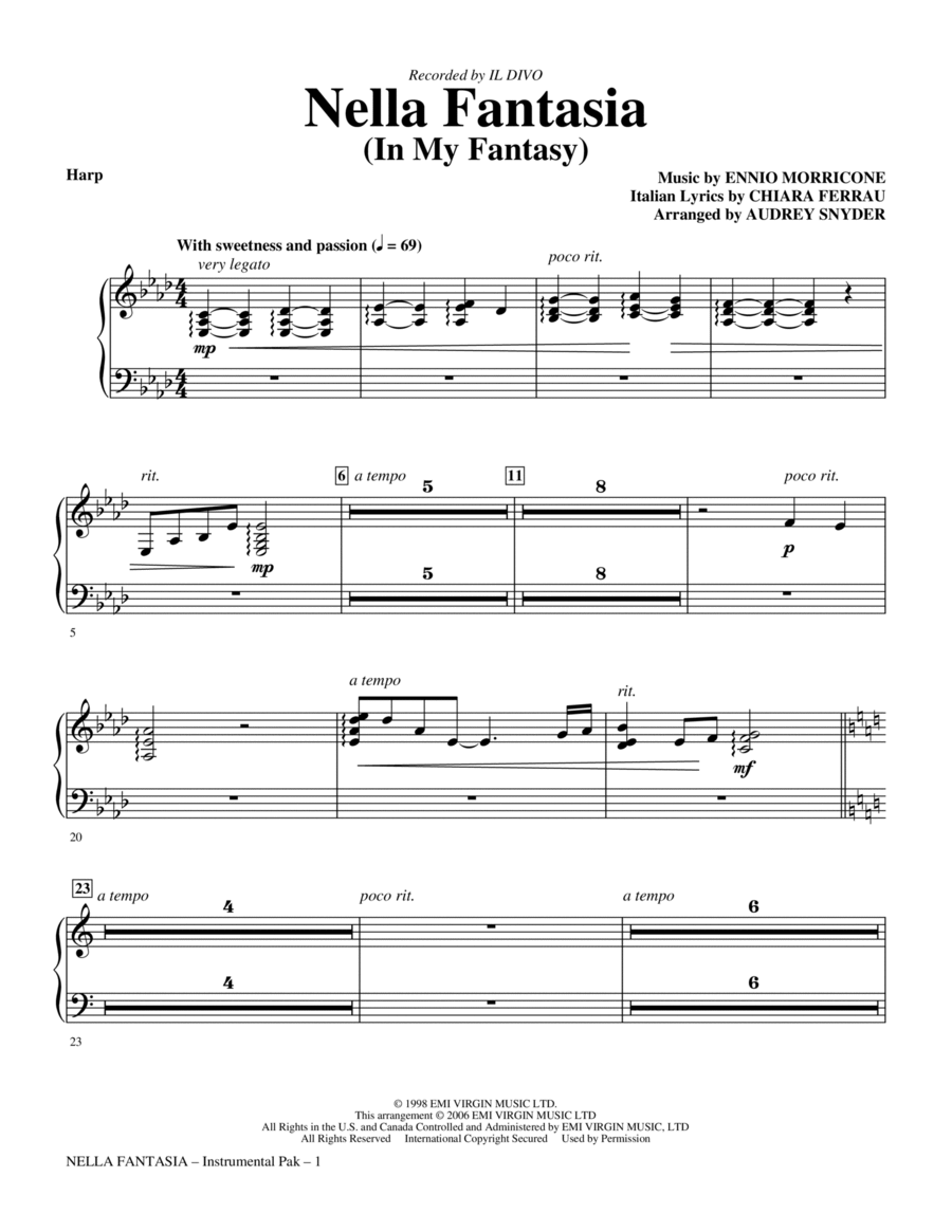Nella Fantasia (In My Fantasy) (arr. Audrey Snyder) - Harp by Il Divo ...