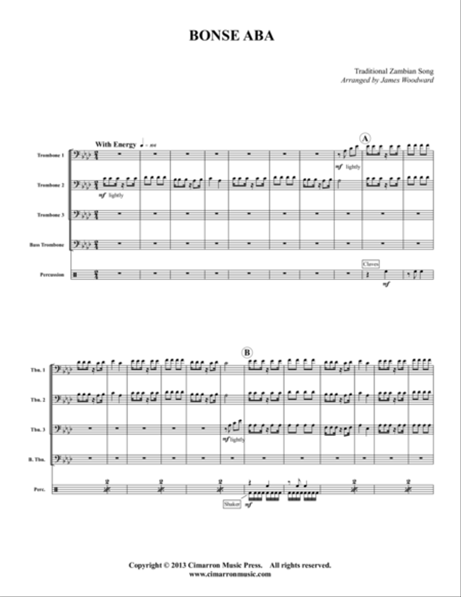 Bonse Aba by James Woodward - Trombone Quartet - Digital Sheet Music ...