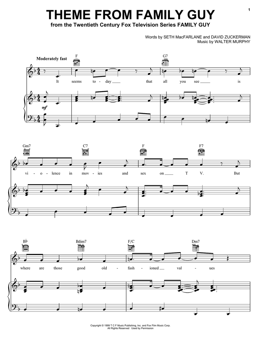 Theme From Family Guy by Walter Murphy - Piano, Vocal, Guitar - Digital ...
