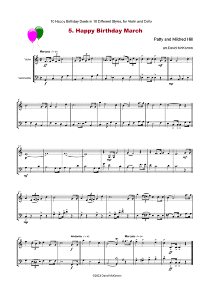 10 Happy Birthday Duets In 10 Different Styles For Violin And Cello