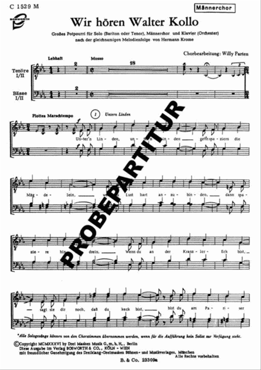 Wir hören Walter Kollo - Men's Choir - Sheet Music | Sheet Music Plus