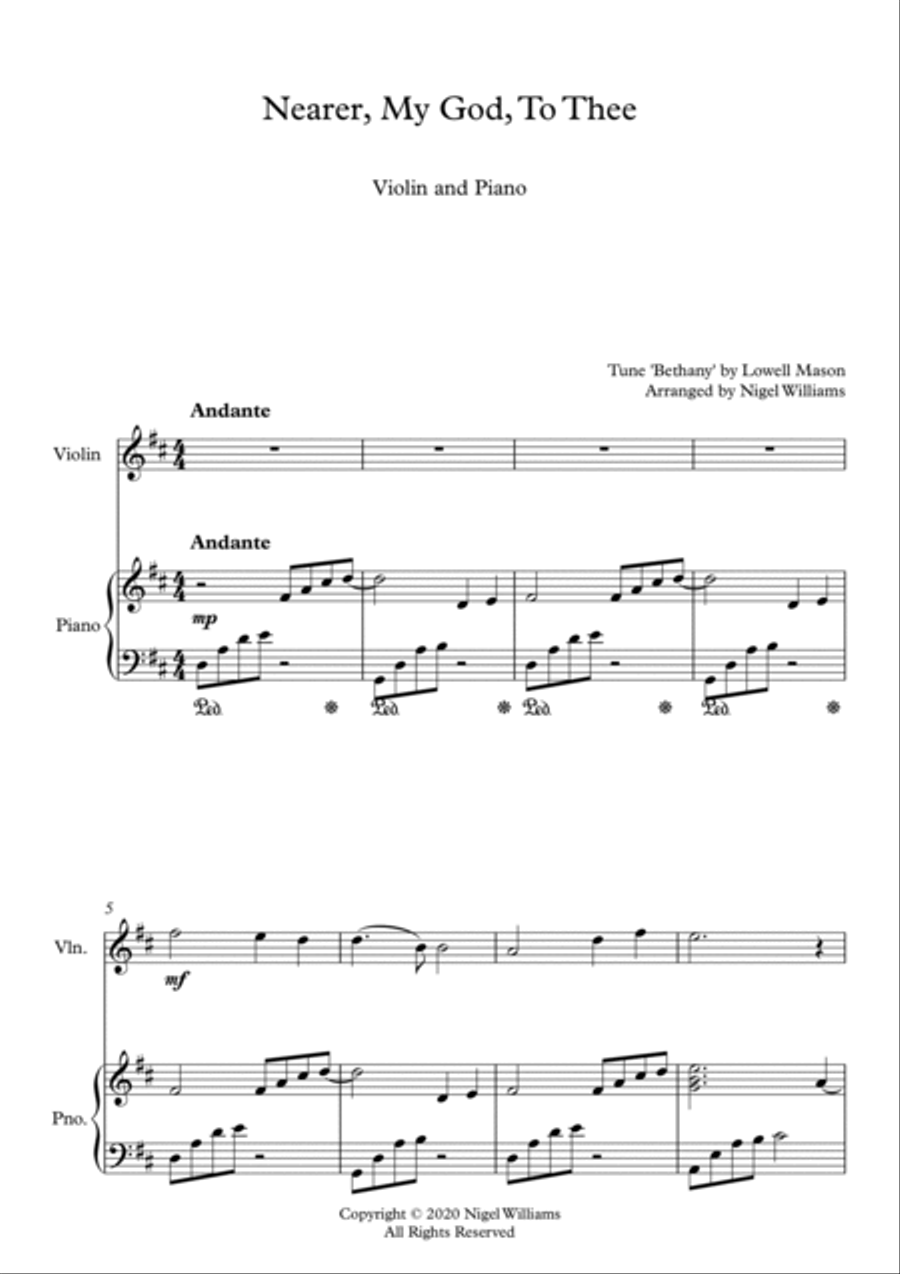 Nearer My God To Thee For Violin And Piano By Lowell Mason Violin