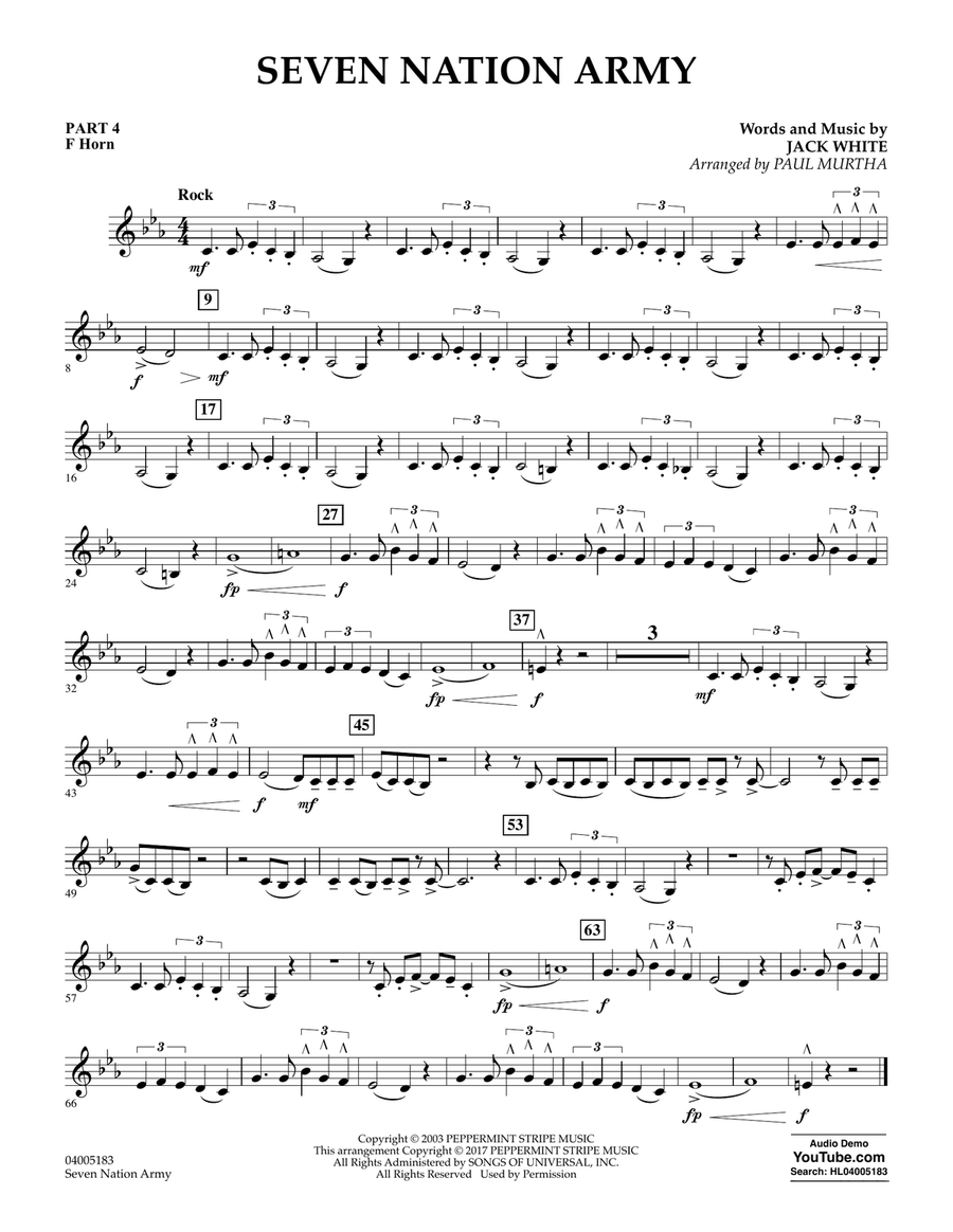 Seven Nation Army Pt4 F Horn By Paul Murtha Concert Band