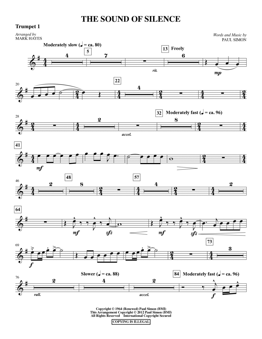 The Sound Of Silence (arr. Mark Hayes) - Trumpet 1 by Simon And ...