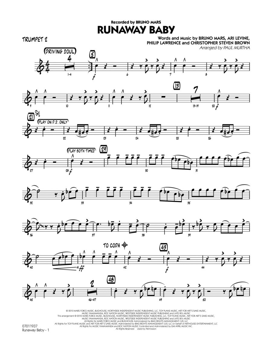 Runaway Baby - Trumpet 2 by Paul Murtha - Jazz Ensemble - Digital Sheet ...