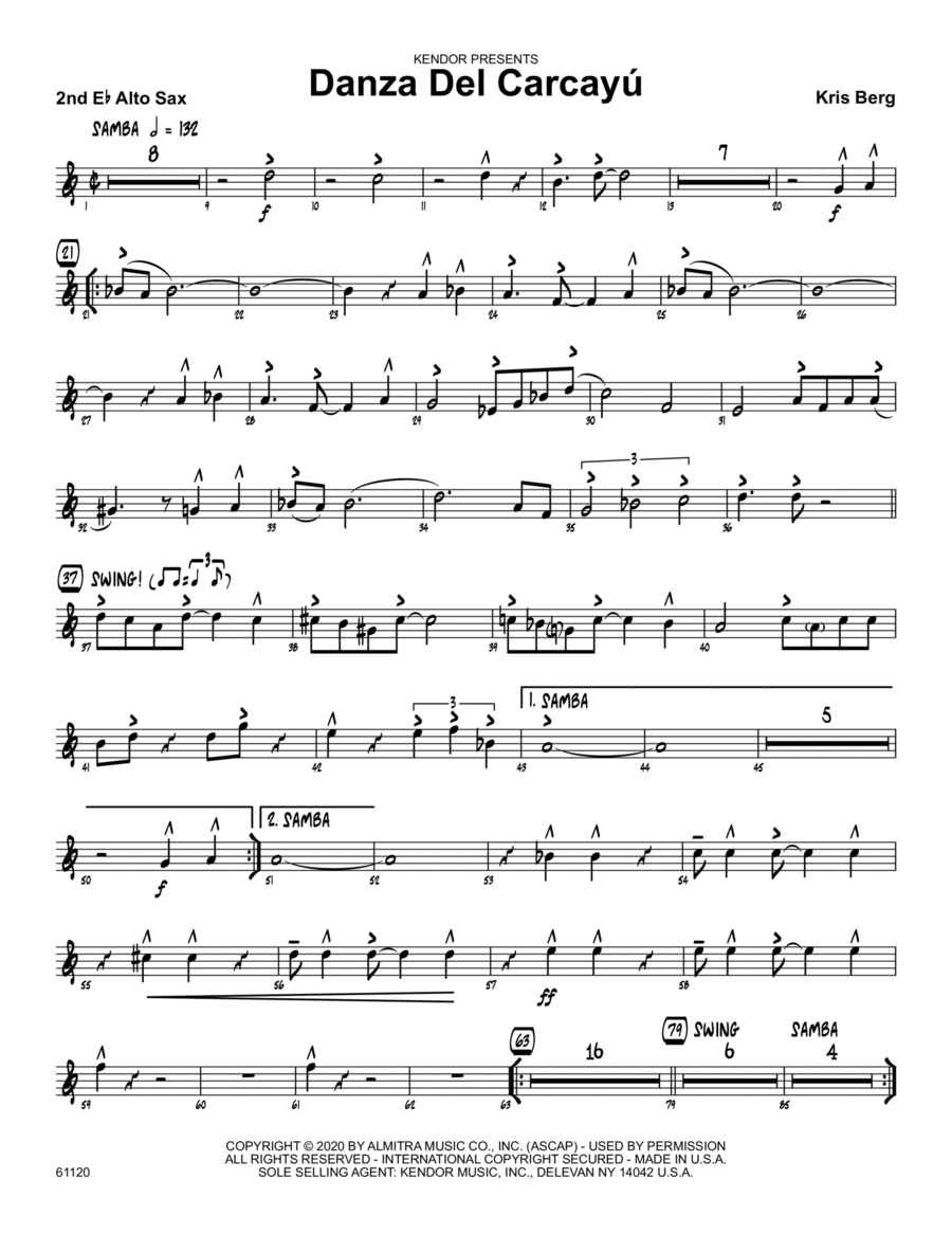 Danza Del Carcayu 2nd Eb Alto Saxophone By Kris Berg Jazz Ensemble