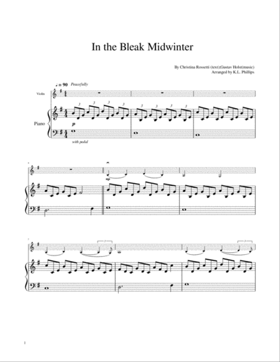 In The Bleak Midwinter Violin Solo With Piano Accompaniment By Gustav