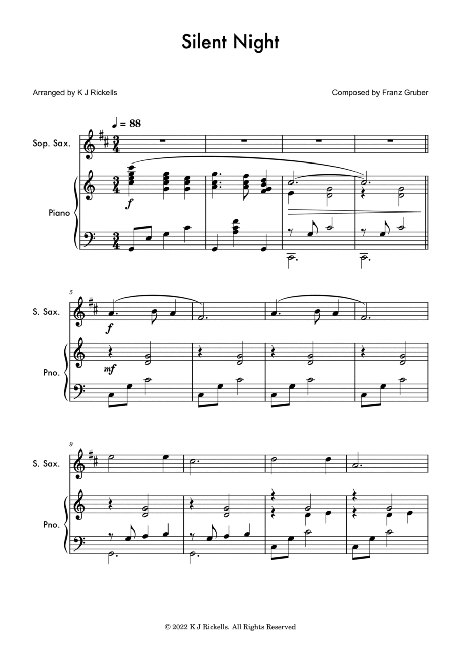 Silent Night Soprano Saxophone By Franz Xaver Gruber Soprano