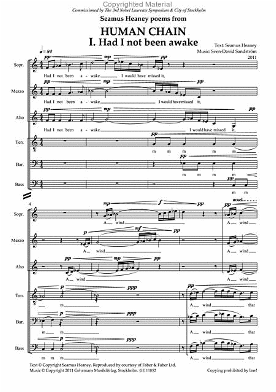 Seamus Heaney Poems from HUMAN CHAIN by Sven-David Sandstrom - Choir ...