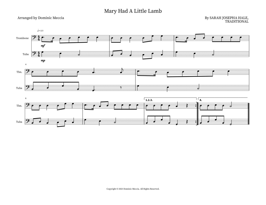 Mary Had A Little Lamb by Traditional - Trombone, Tuba - Digital Sheet ...