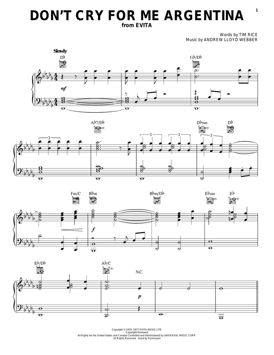 Dont Cry For Me Argentina By Andrew Lloyd Webber Guitar Digital