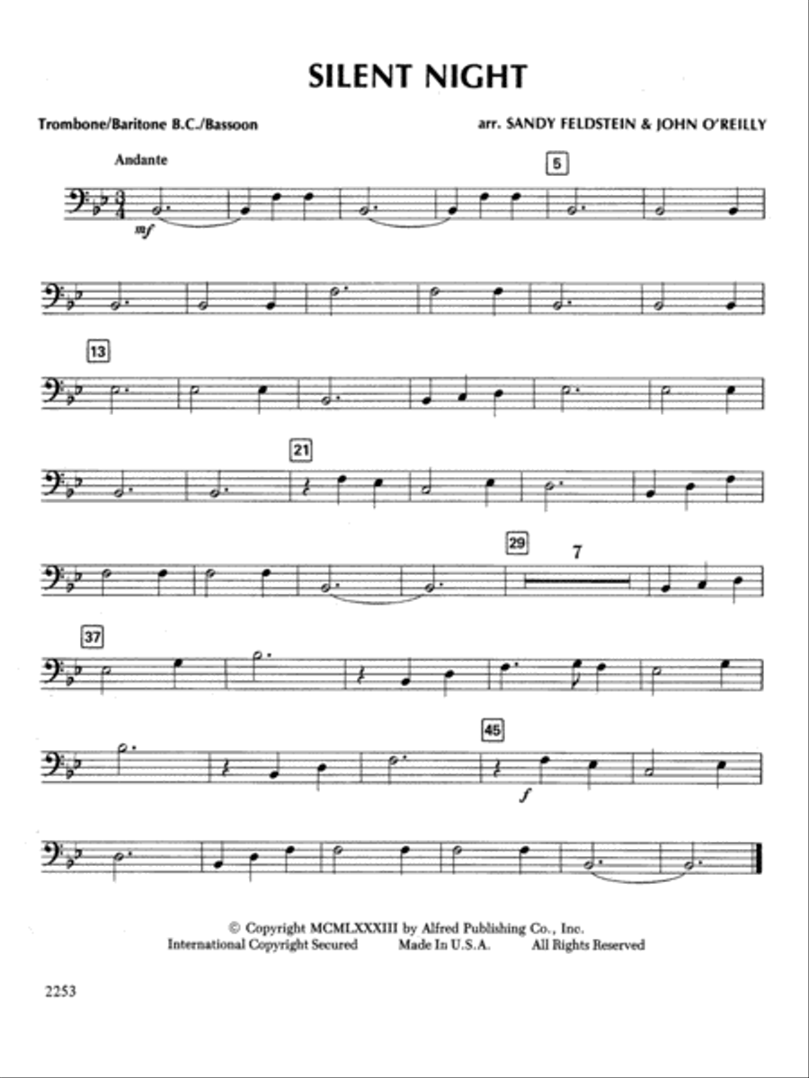 Silent Night: 1st Trombone by Sandy Feldstein - Concert Band - Digital ...