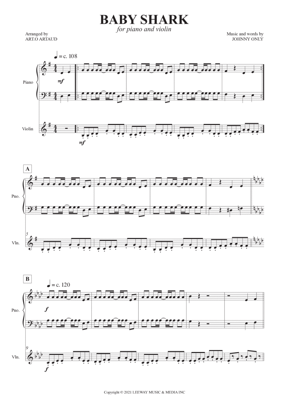Baby Shark - Violin - Digital Sheet Music | Sheet Music Plus