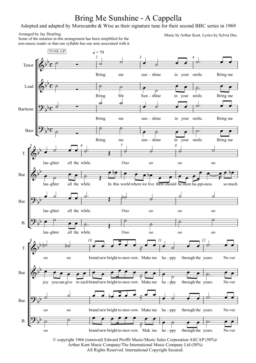 Bring Me Sunshine by Willie Nelson - TTBB - Digital Sheet Music | Sheet ...