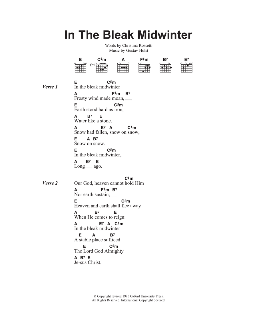 In The Bleak Midwinter By Traditional Carol Guitar Digital Sheet
