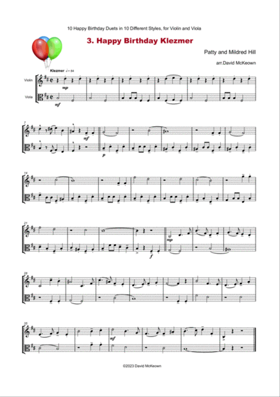 10 Happy Birthday Duets In 10 Different Styles For Violin And Viola