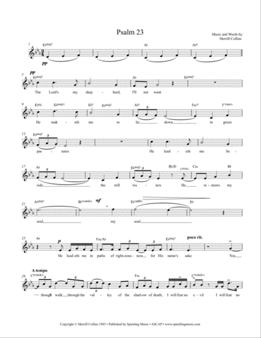 Psalm 23 Eb Lead Sheet - Lead Sheet Eb - Small Ensemble - Digital Sheet ...