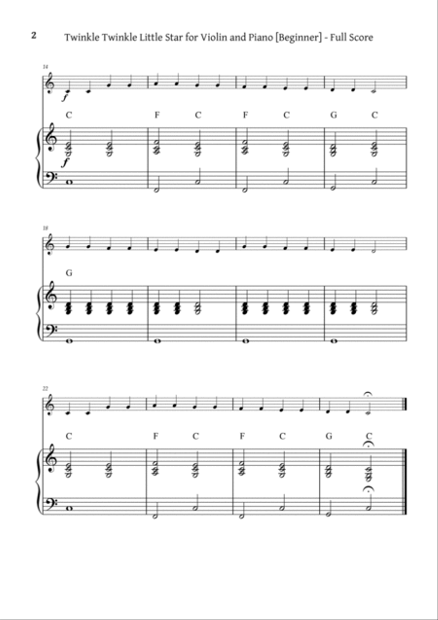 Twinkle Twinkle Little Star for Violin and Piano Beginner with Chord ...