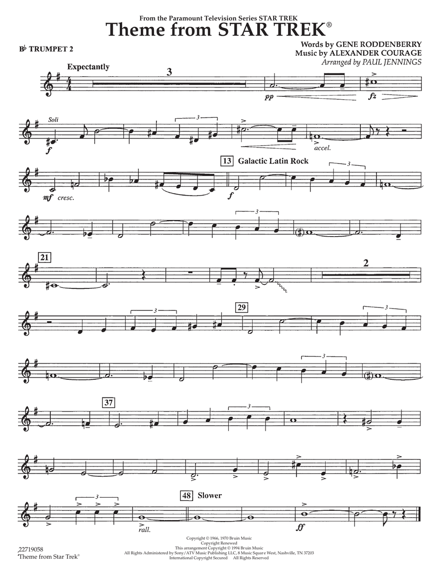 Theme from Star Trek (TV Series) - Bb Trumpet 2 by Paul Jennings - B ...
