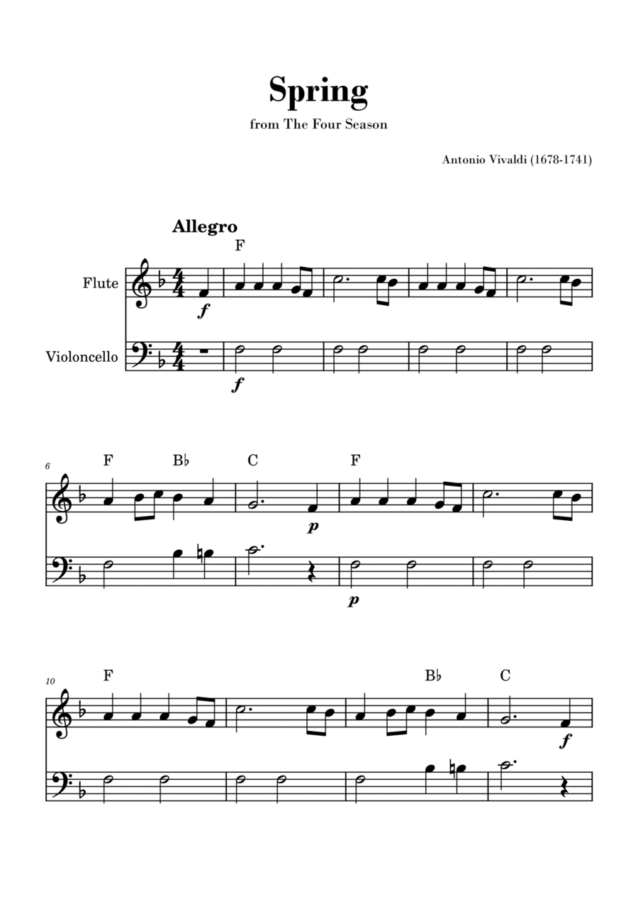 Spring from 'The Four Seasons' by Vivaldi - Easy Flute and Cello Duet ...