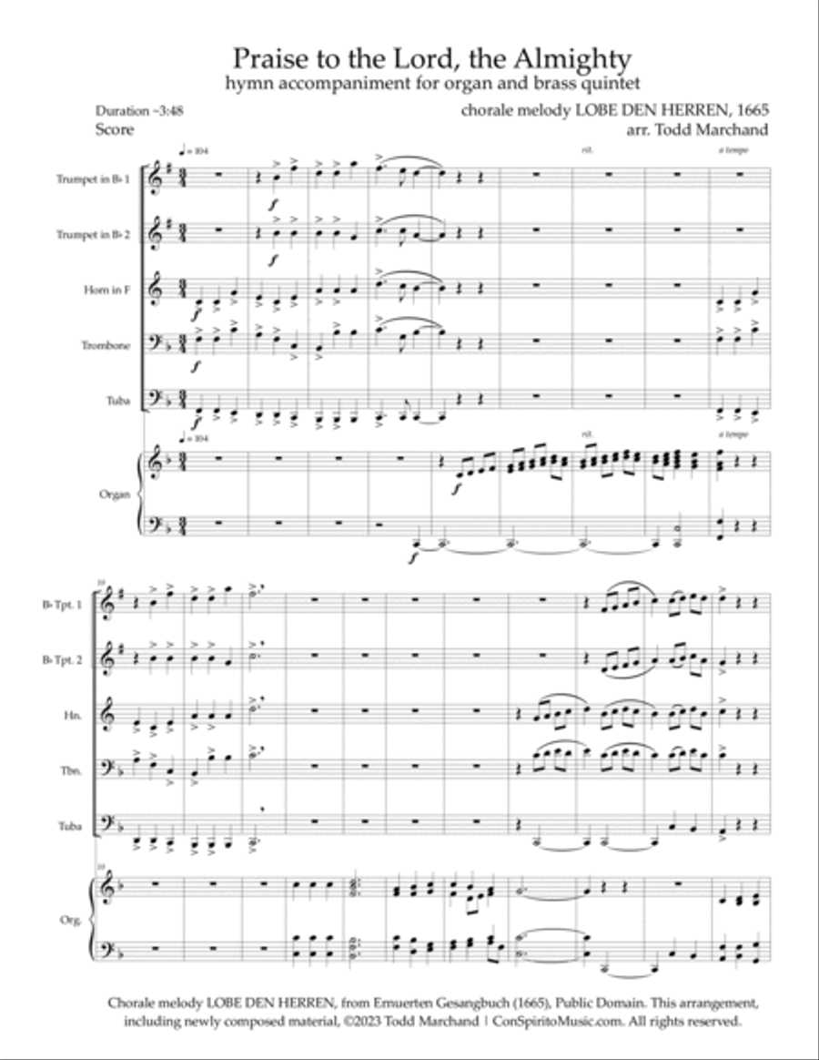 Praise to the Lord, the Almighty — festival hymn accompaniment for ...
