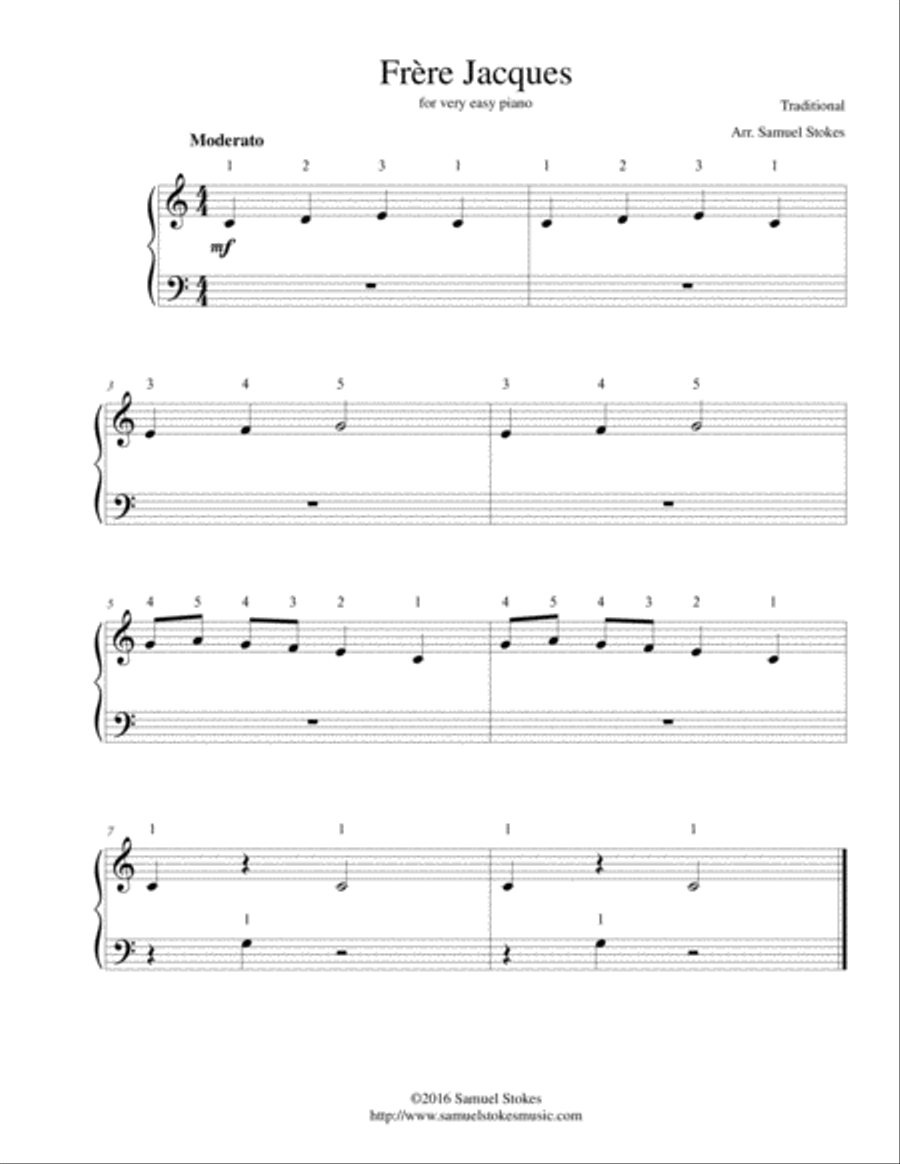 Frère Jacques (Are You Sleeping?) - for very easy piano by Traditional ...