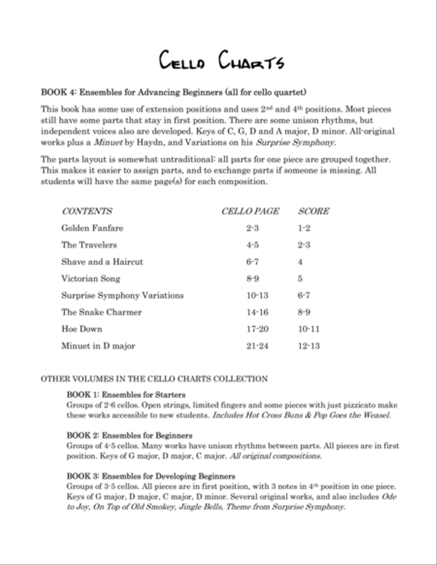 Cello Charts Book 4 - cello ensembles for advancing beginners - String ...