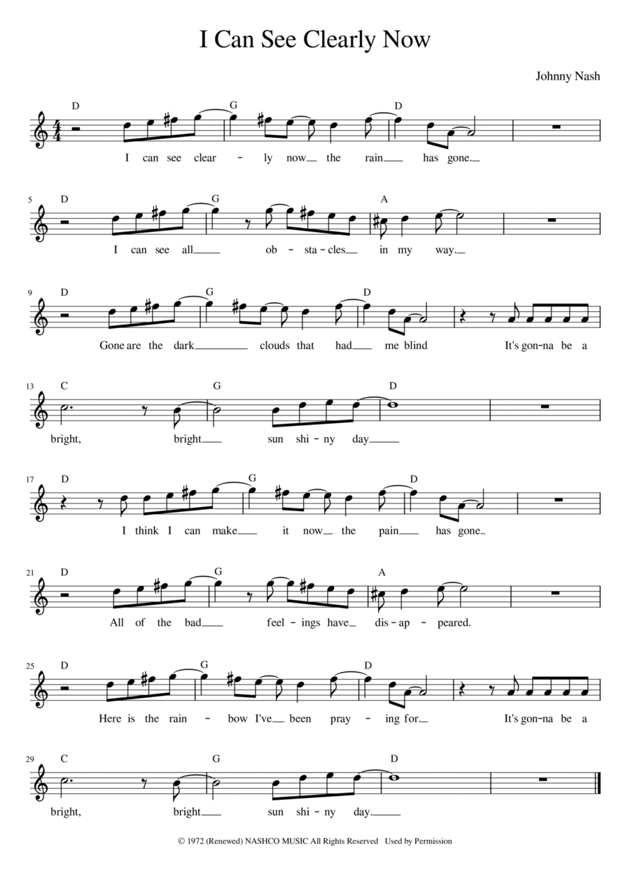 I Can See Clearly Now By Jimmy Cliff Piano Vocal Guitar Digital
