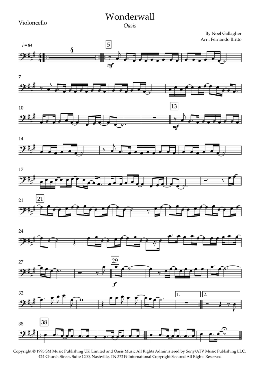 Wonderwall by Oasis - Cello Solo - Digital Sheet Music | Sheet Music Plus