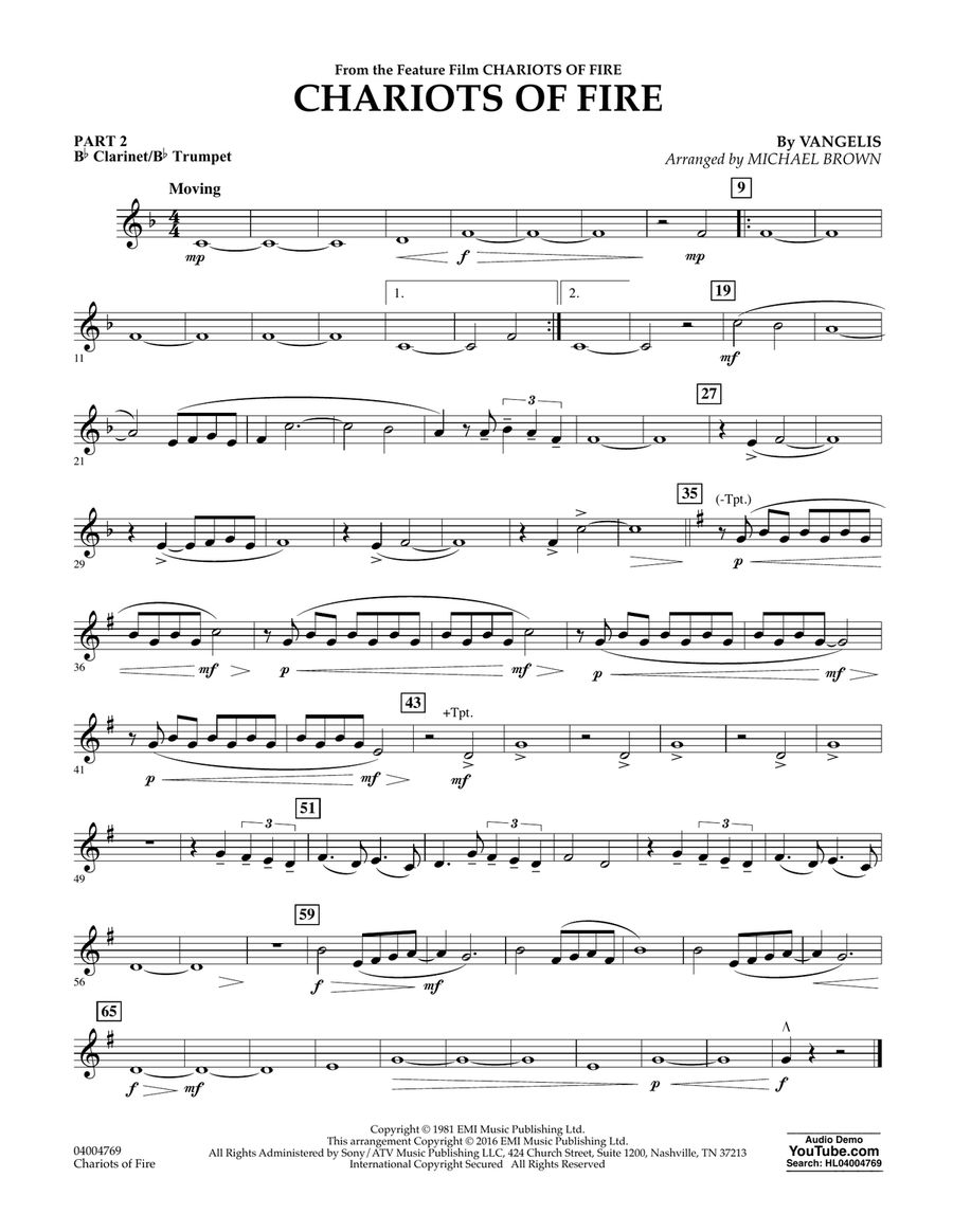 Chariots of Fire - Pt.2 - Bb Clarinet/Bb Trumpet by Michael Brown ...