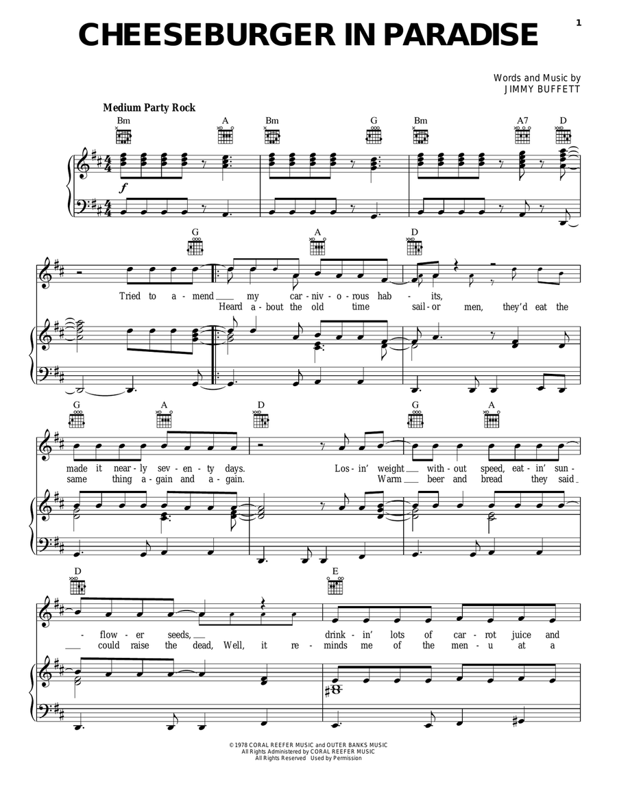 Cheeseburger In Paradise by Jimmy Buffett - Piano, Vocal, Guitar ...