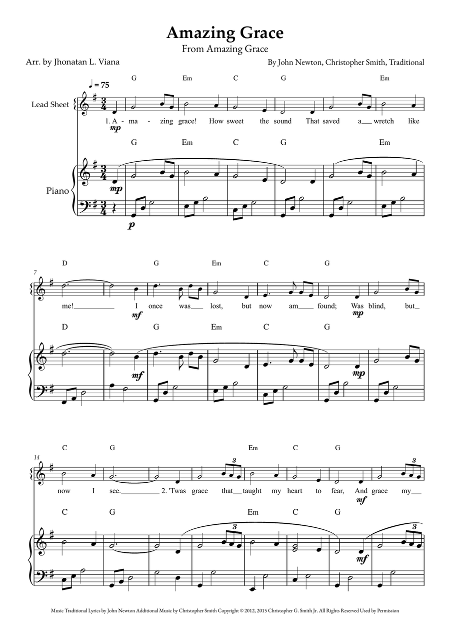 Amazing Grace by John Newton - Piano, C Instrument - Digital Sheet ...