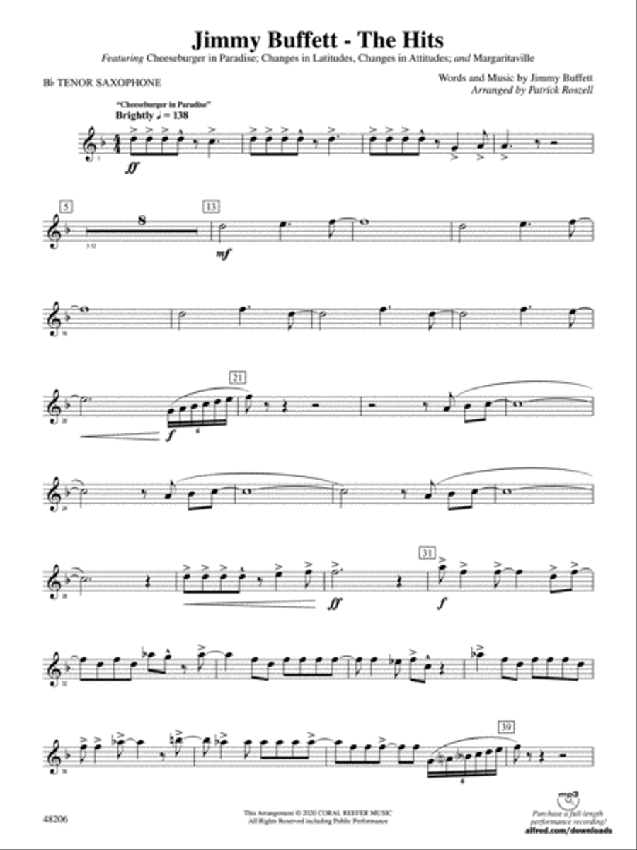 Jimmy Buffett The Hits B Flat Tenor Saxophone Concert Band