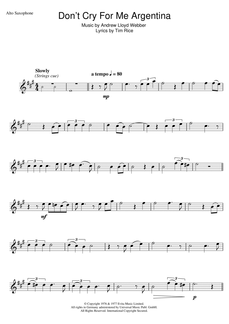 Dont Cry For Me Argentina By Andrew Lloyd Webber Piano Digital