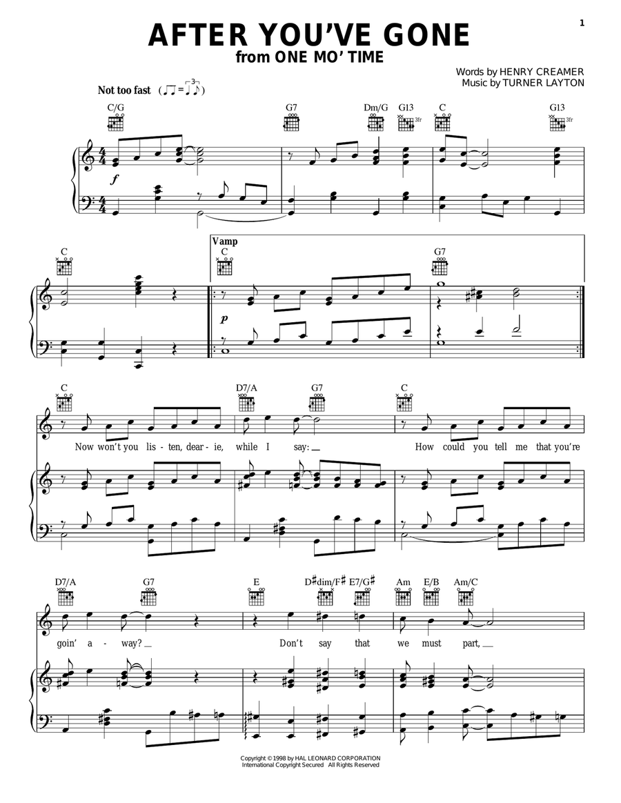 After You've Gone by Henry Creamer - Piano, Vocal, Guitar - Digital ...