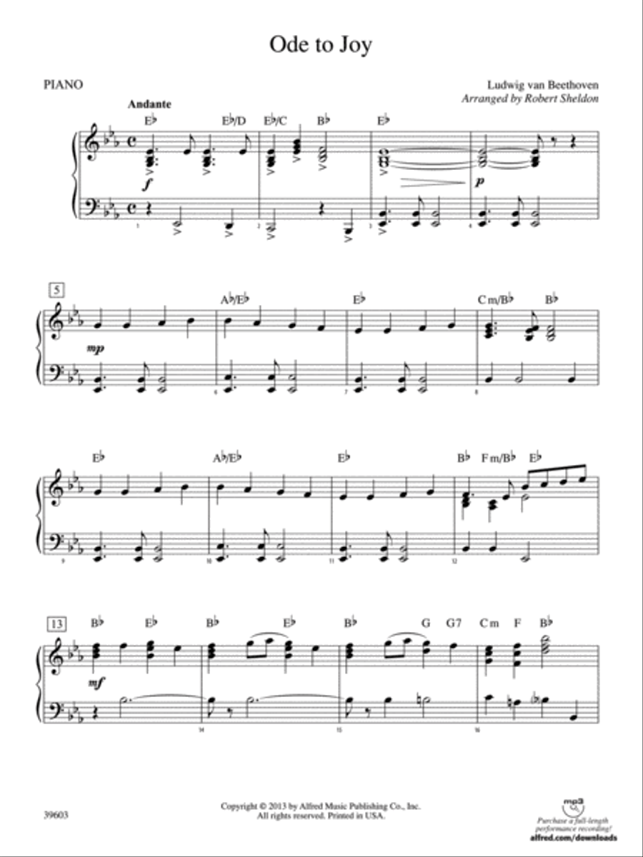 Ode to Joy: Piano Accompaniment by Ludwig van Beethoven - Concert Band ...