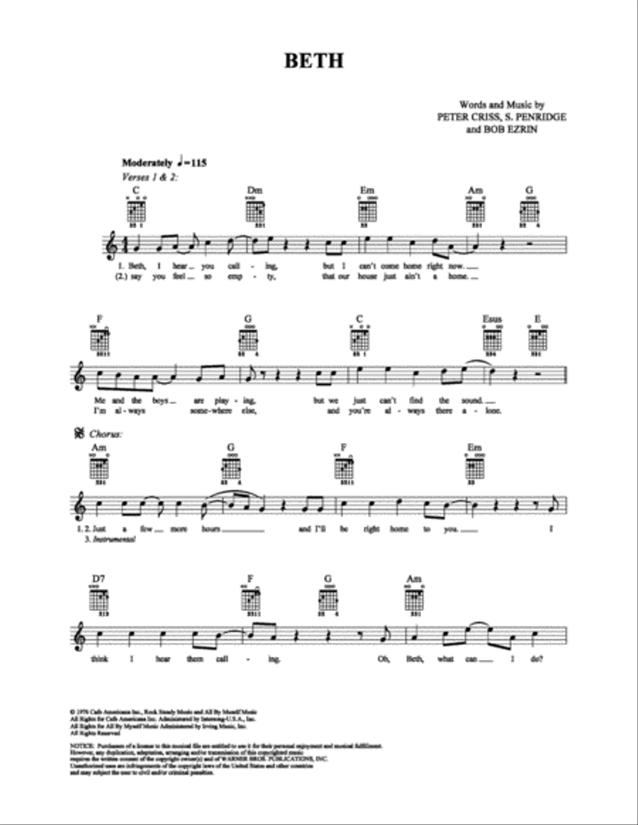 Beth by Kiss - Acoustic Guitar, Electric Guitar, Easy Guitar - Digital ...