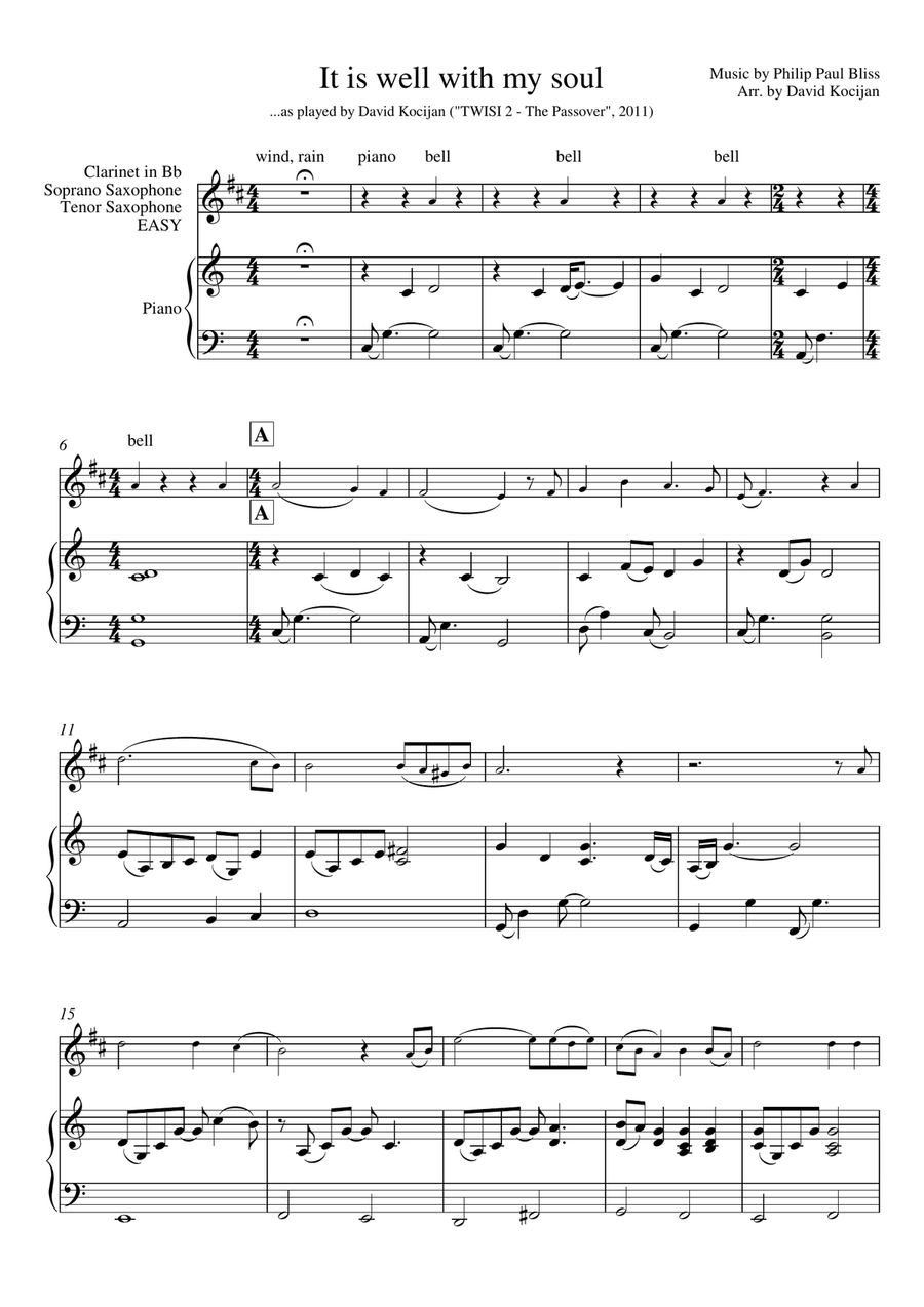 It is well with my soul (piano & solo in Bb) - EASY - Clarinet, Piano ...