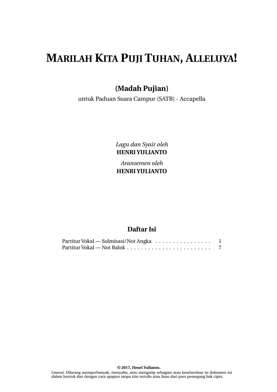 Marilah Kita Puji Tuhan, Alleluya! - SATB Accapella - Choir, 4-Part ...