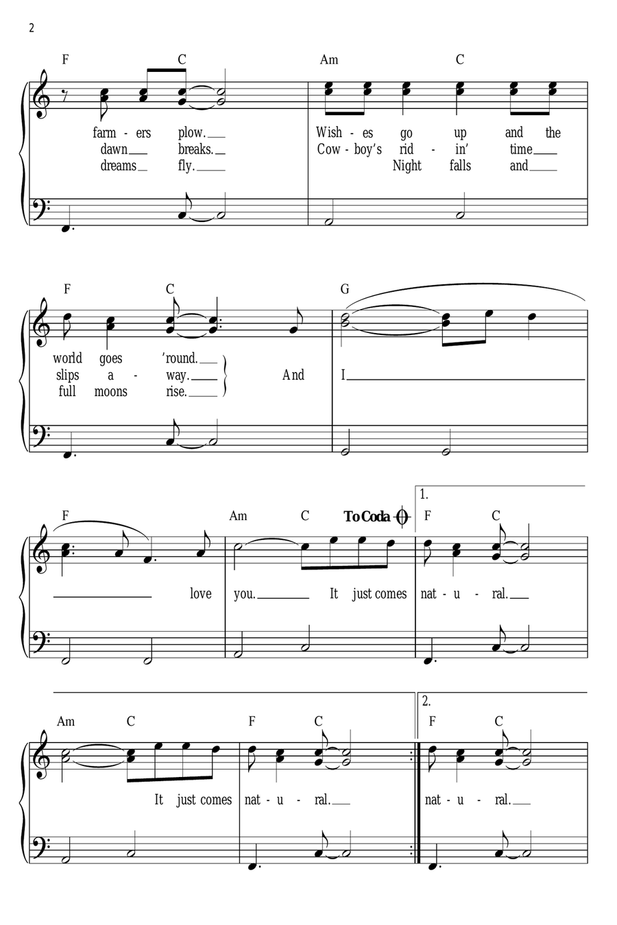It Just Comes Natural By George Strait Easy Piano Digital Sheet