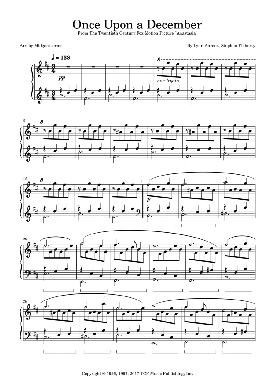 Once Upon A December By Stephen Flaherty Piano Solo Digital Sheet