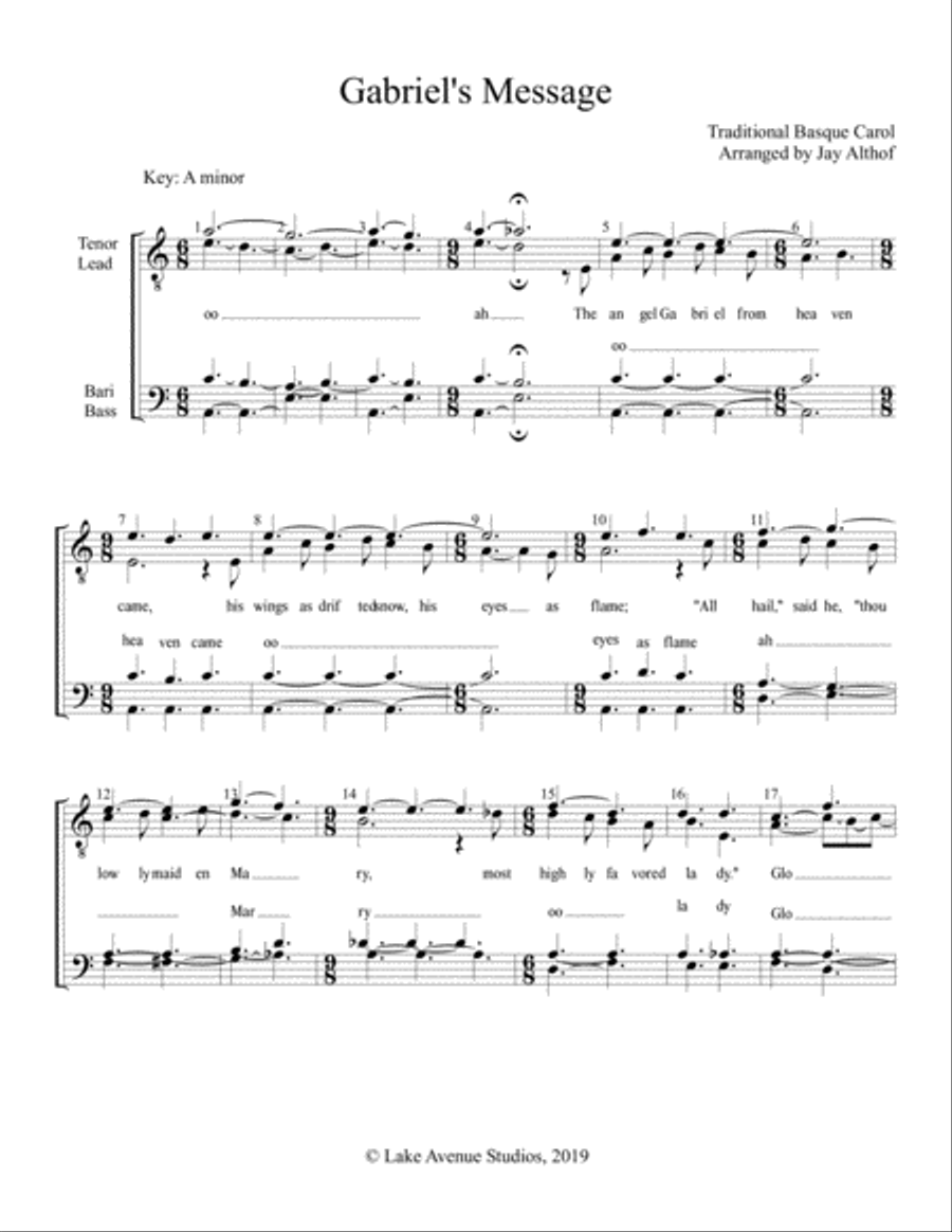 Gabriel's Message - Choir, TTBB, 4-Part - Intermediate Digital Sheet ...