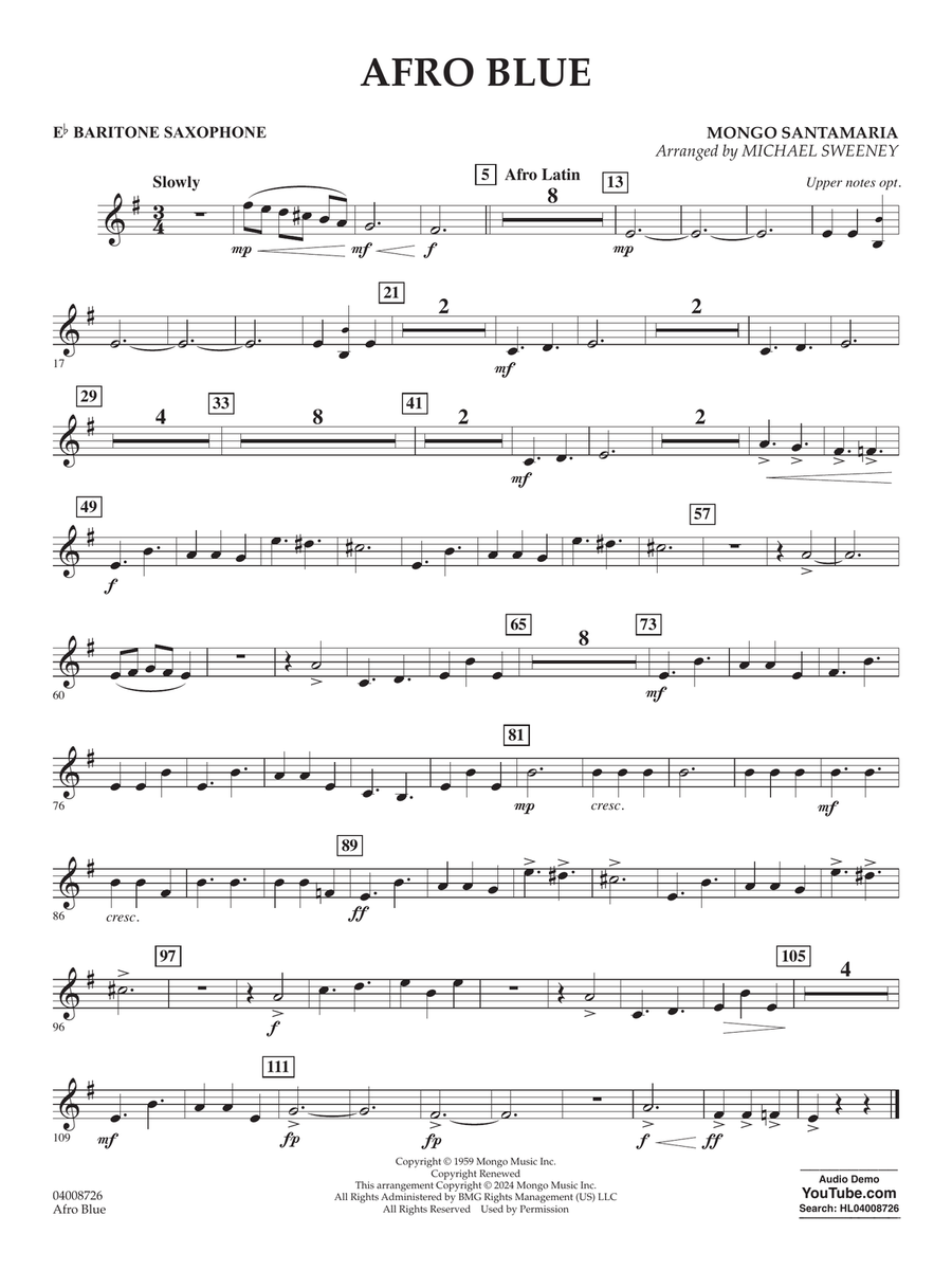 Afro Blue (arr. Michael Sweeney) - Eb Baritone Saxophone by Michael Sweeney - Concert Band ...