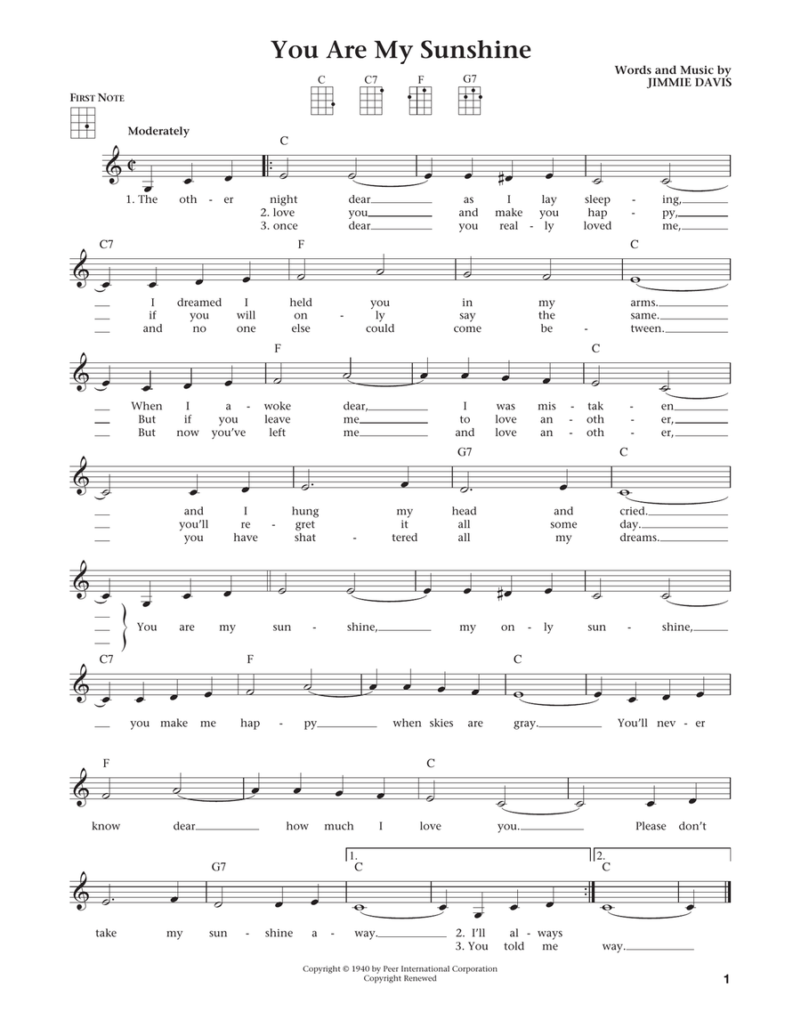 You Are My Sunshine From The Daily Ukulele Arr Liz And Jim Beloff