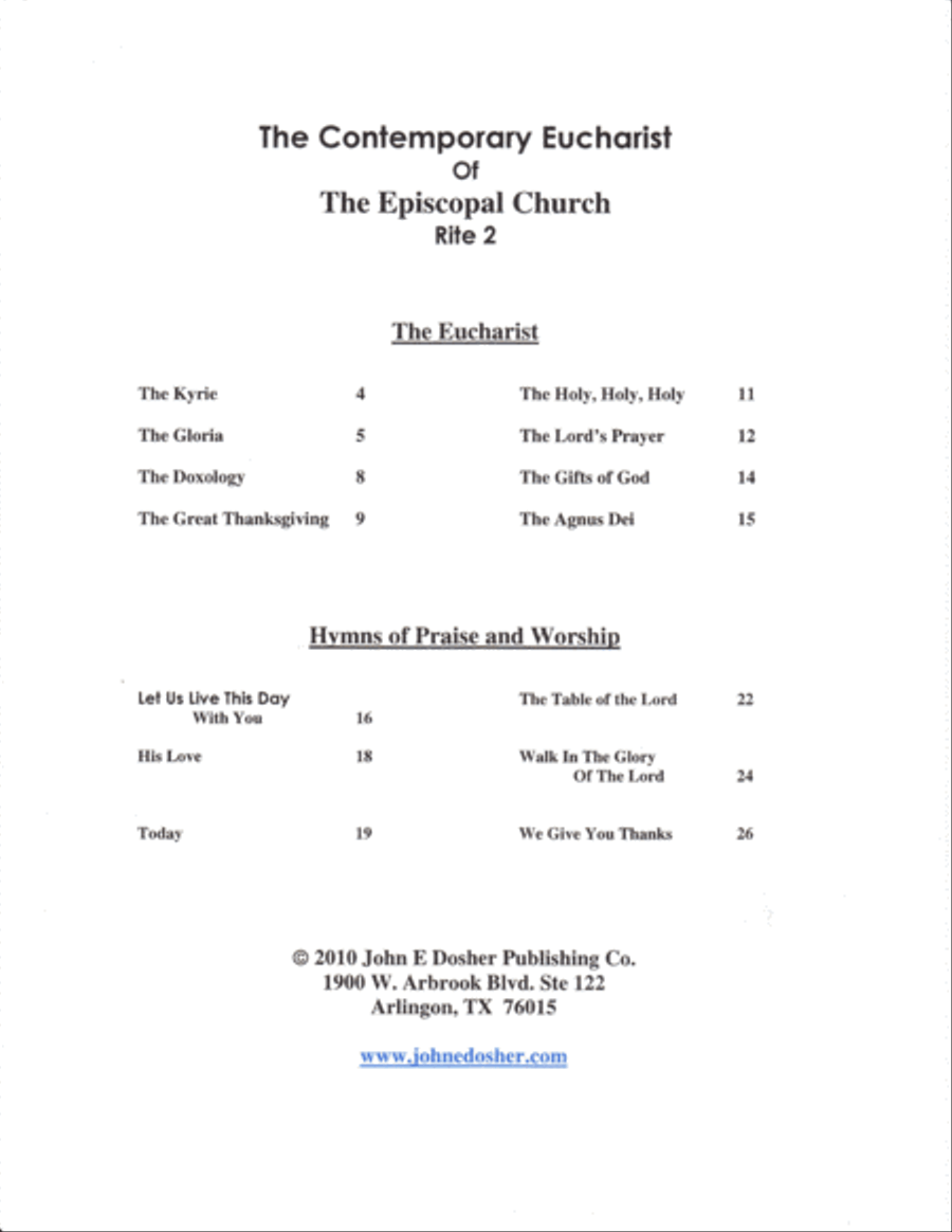 The Contemporary Eucharist of The Episcopal Church with Hymns of ...