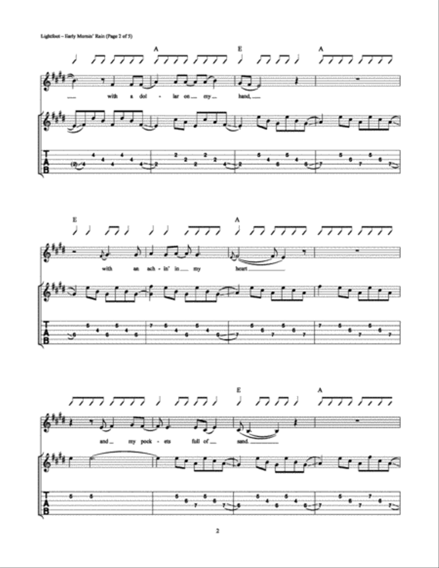 Early Mornin Rain By Gordon Lightfoot Guitar Tablature Digital